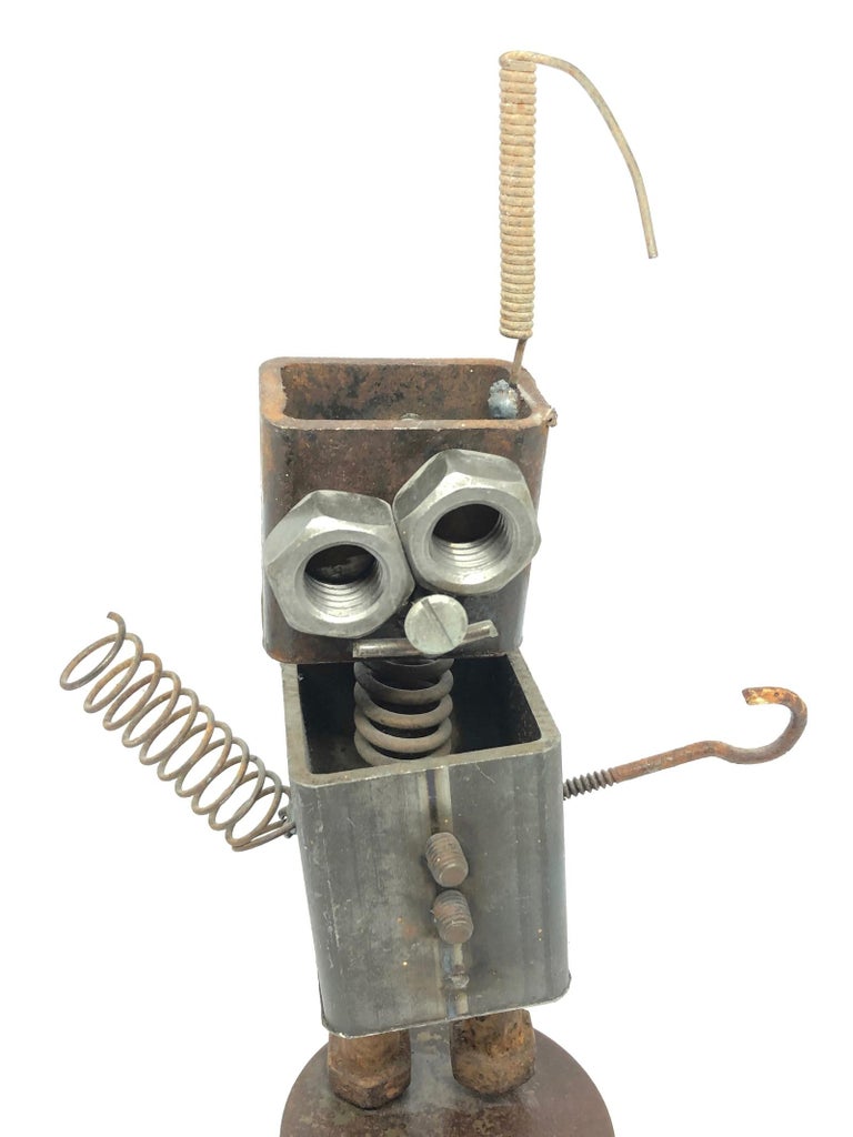 Vintage Handmade Scrap Metal Design Robot Statue German, 1970s at 1stDibs