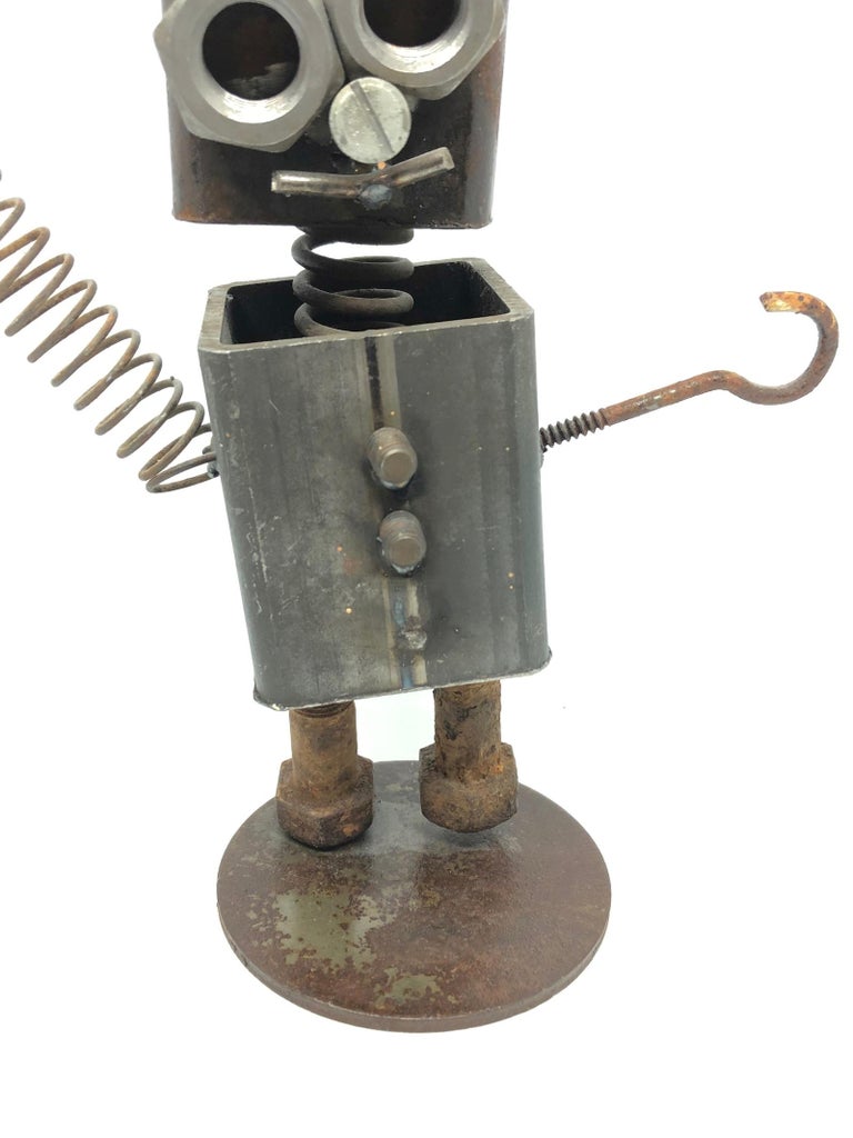 Vintage Handmade Scrap Metal Design Robot Statue German, 1970s at 1stDibs