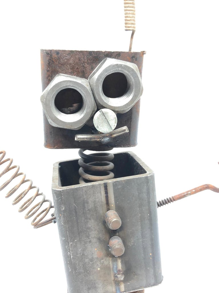 Vintage Handmade Scrap Metal Design Robot Statue German, 1970s at 1stDibs