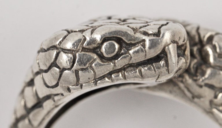 Vintage Handmade Silver Double Cobra Snake Ring For Sale at 1stDibs