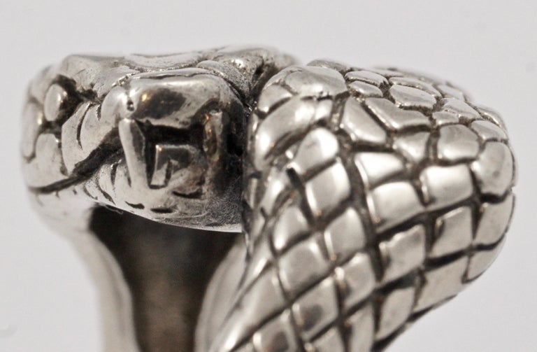 Vintage Handmade Silver Double Cobra Snake Ring For Sale at 1stDibs