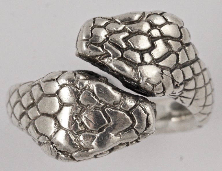 Vintage Handmade Silver Double Cobra Snake Ring For Sale at 1stDibs