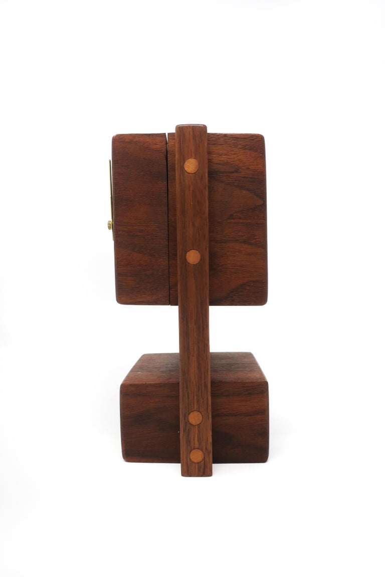 Vintage Handmade Teak Mantle Clock For Sale at 1stDibs