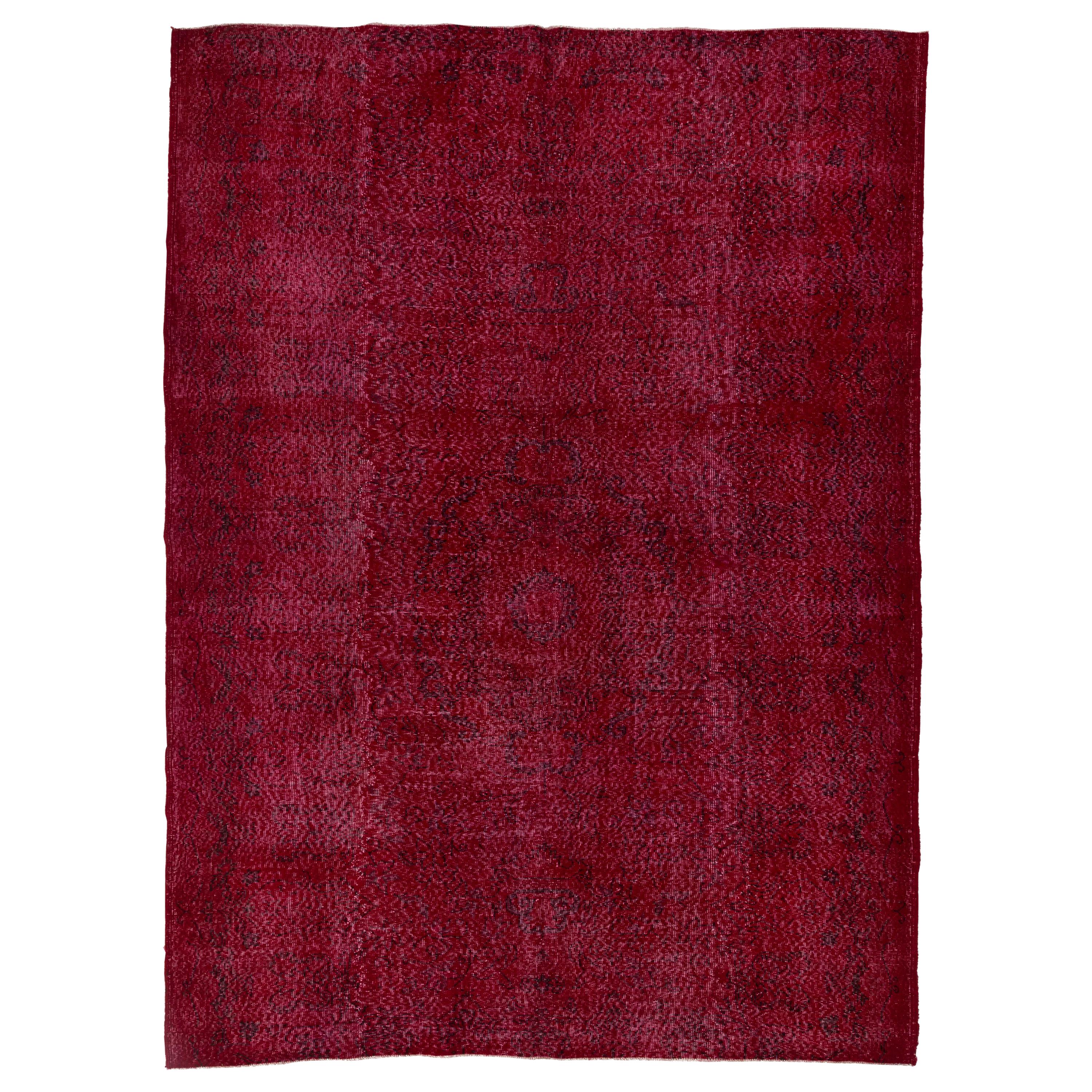 7.4x10 Ft Distressed Handmade Turkish Rug Overdyed in Red 4 Modern Home ...