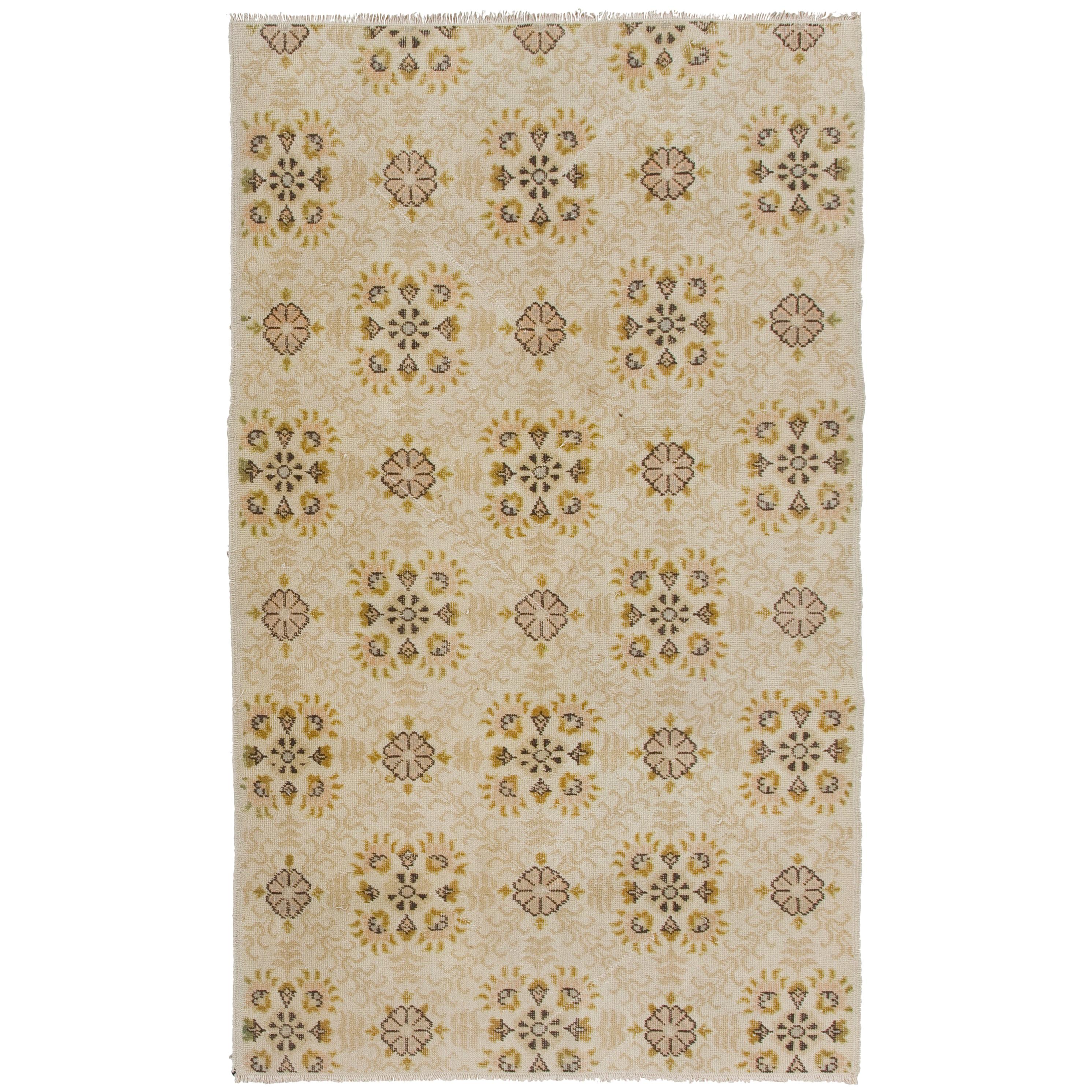 Floral Turkish Deco Rug in Soft Pink and Turquoise Colors at 1stDibs