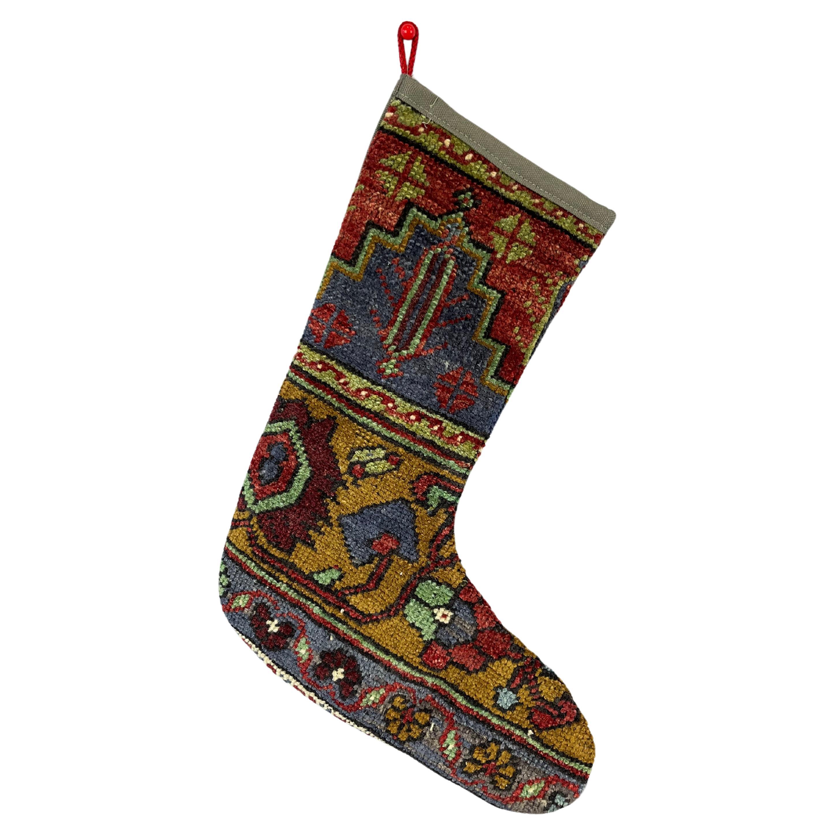 Vintage Handmade Turkish Rug Christmas Stocking For Sale at 1stDibs