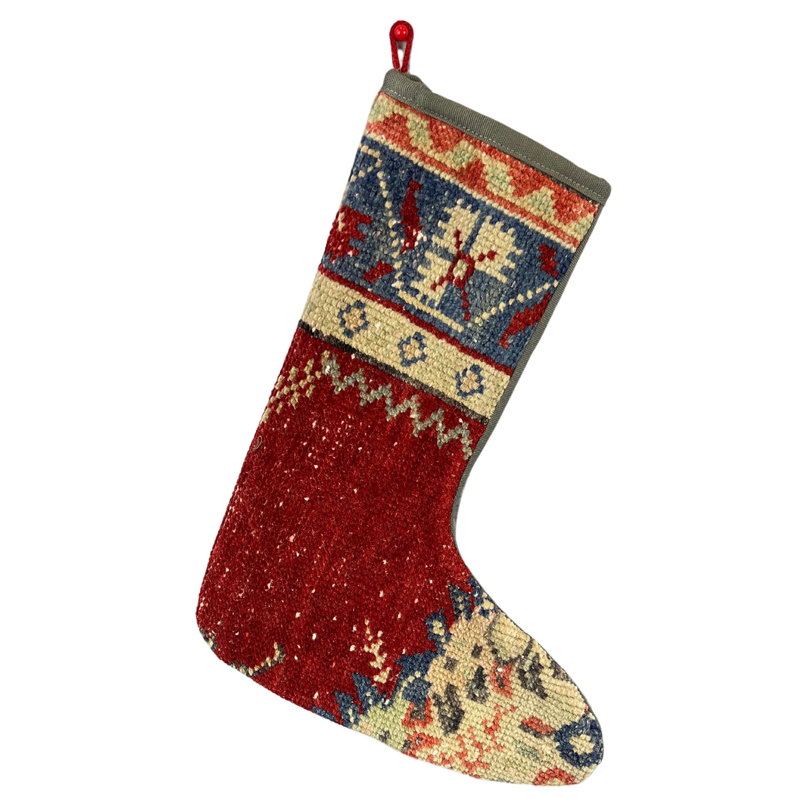 Vintage Handmade Turkish Rug Christmas Stocking For Sale at 1stDibs