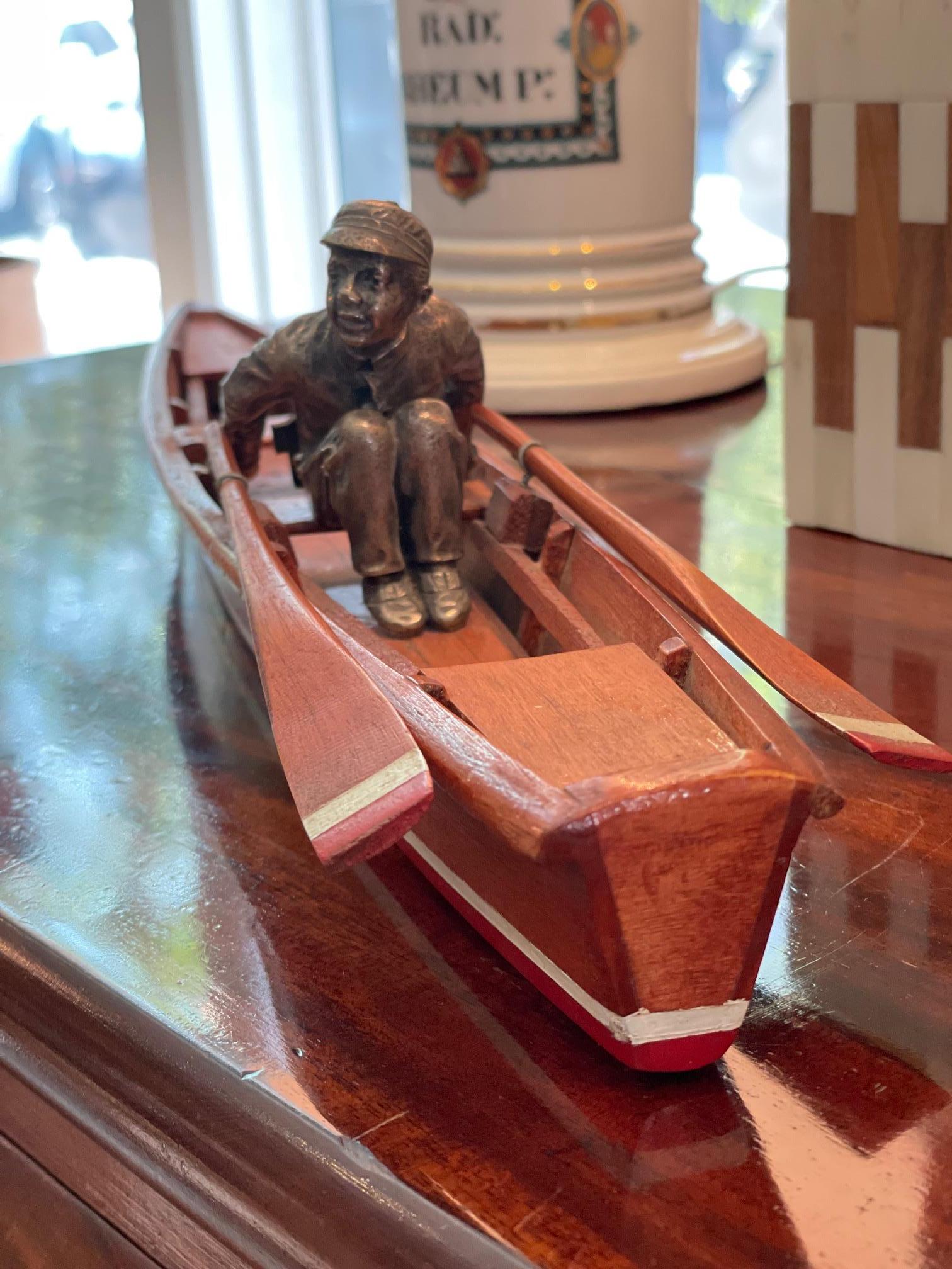 Vintage Handmade Wood Rowing Scull (boat) w/ a Silvered Bronze Crew ...