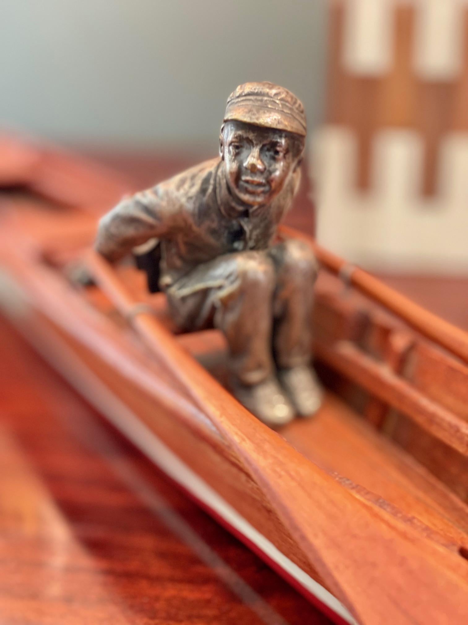 Vintage Handmade Wood Rowing Scull (boat) w/ a Silvered Bronze Crew ...