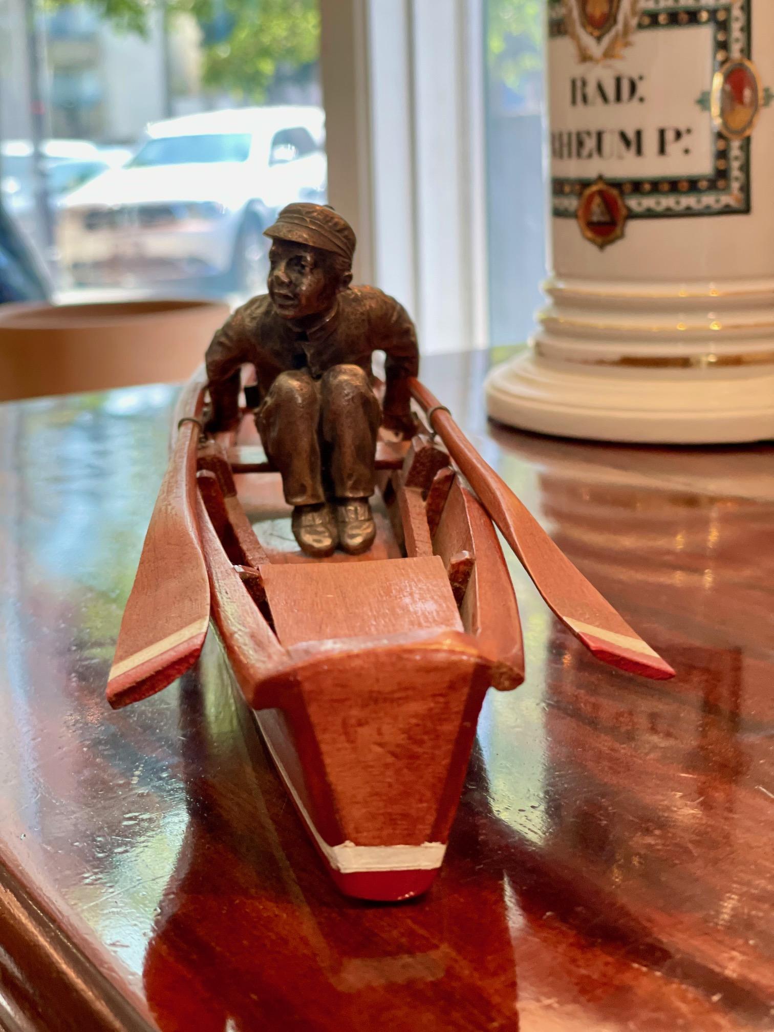 Vintage Handmade Wood Rowing Scull (boat) w/ a Silvered Bronze Crew ...