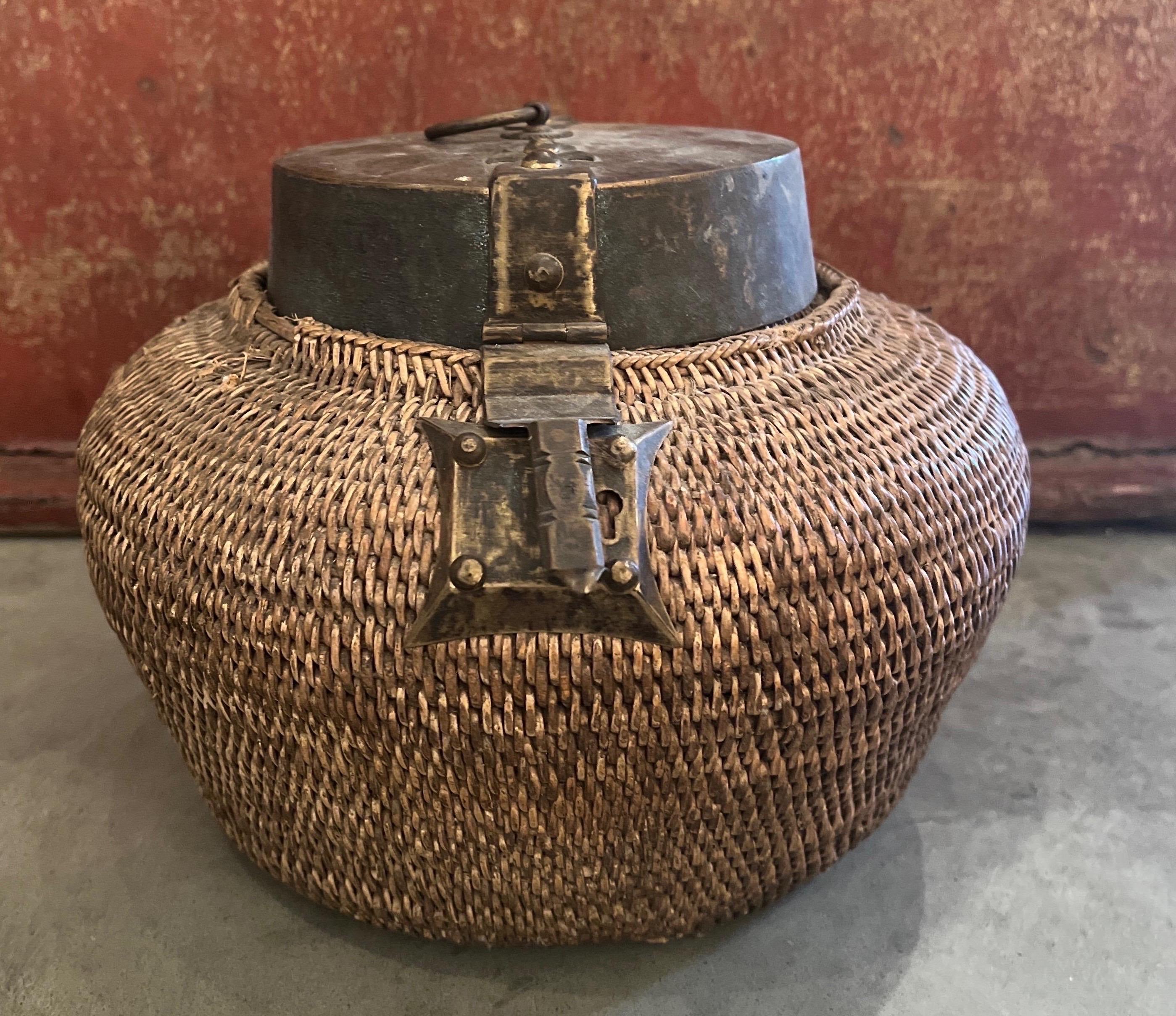 Vintage Handmade Woven Food Container From Java For Sale at 1stDibs