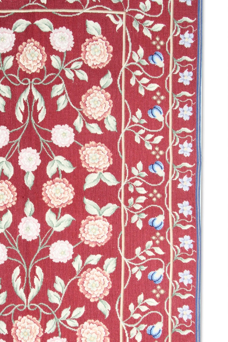 Vintage Handwoven Aubusson Style Area Rug Traditional Red Floral Rug ...