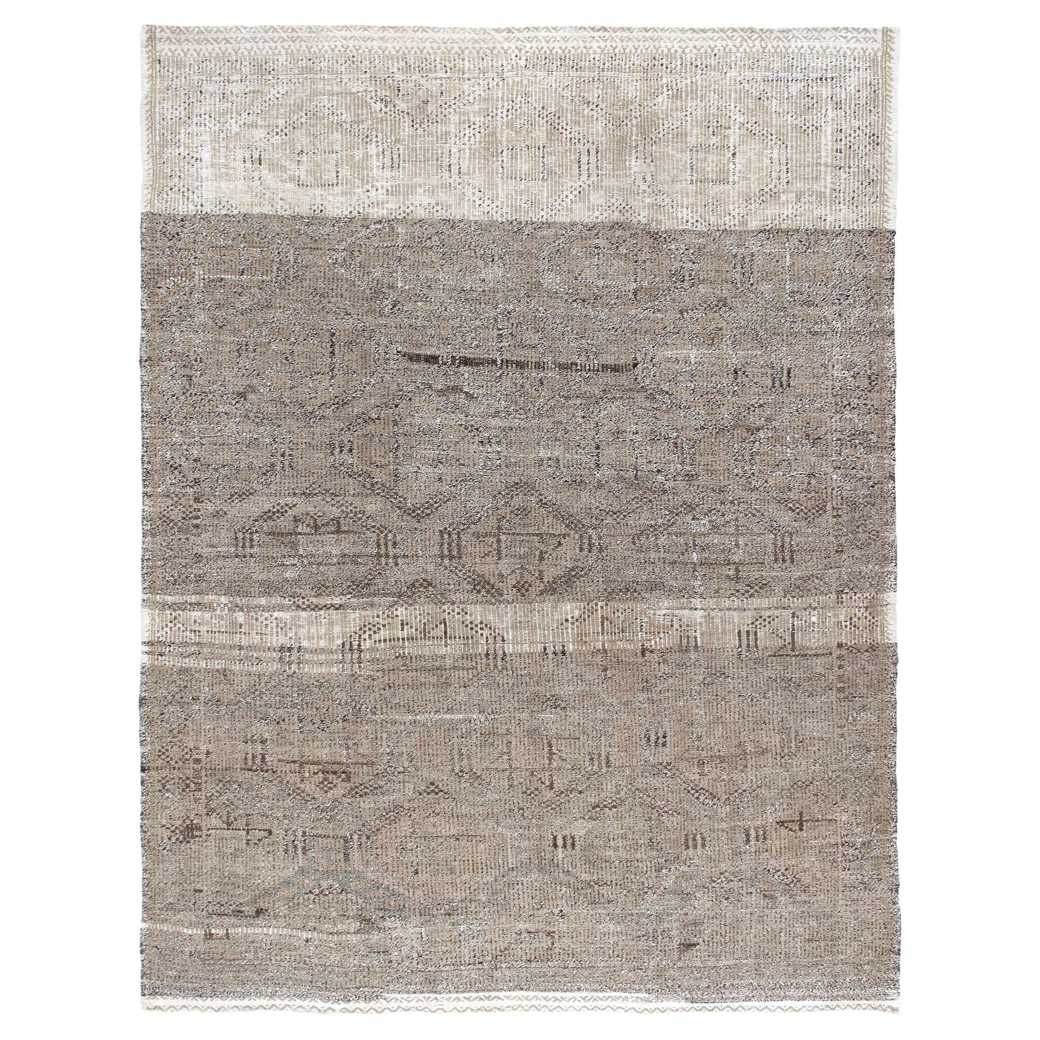 Vintage Handwoven Flat-Weave Rug in Natural and Brown Color at 1stDibs