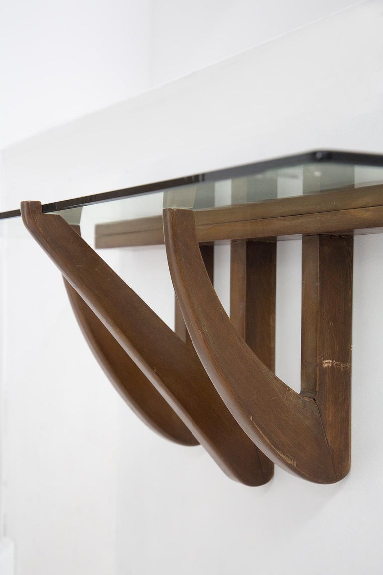 Vintage Hanging Console in Wood and Glass by Osvaldo Borsani at 1stDibs