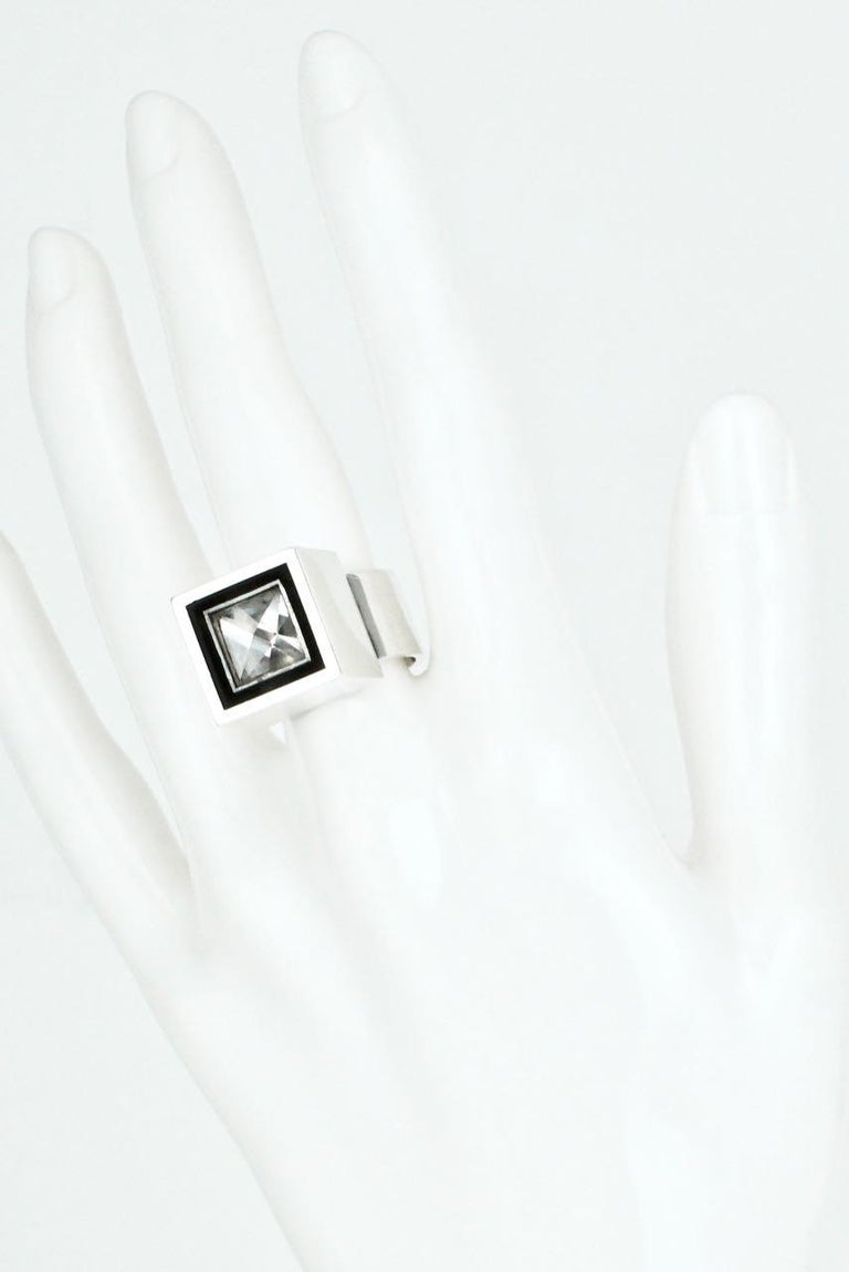 Vintage Hans Hansen Modernist Sterling Silver Rock Crystal Box Ring ...