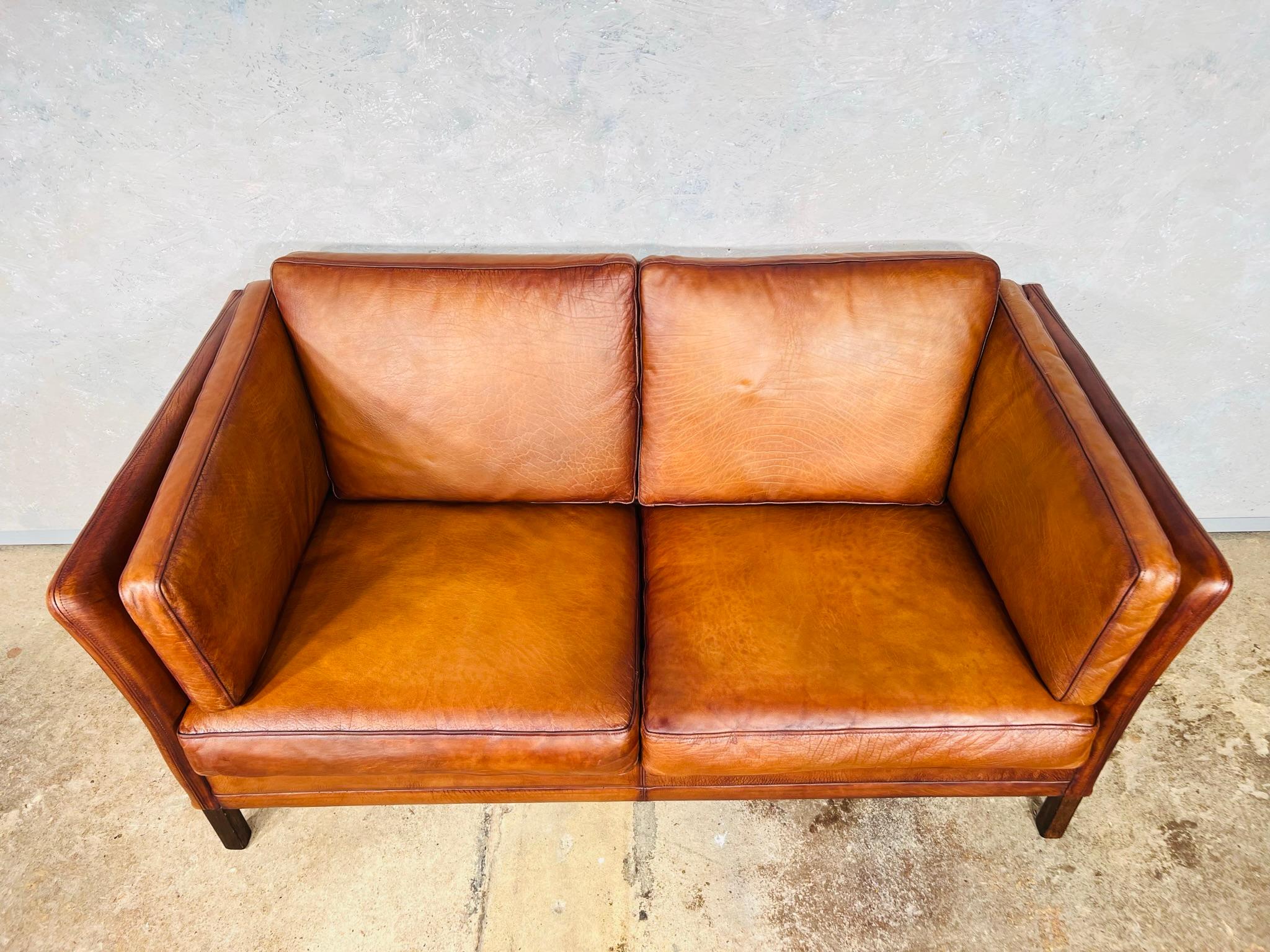 Vintage Hans Mogensen 70s Patinated Tan Two Seater Leather Sofa #669 at ...