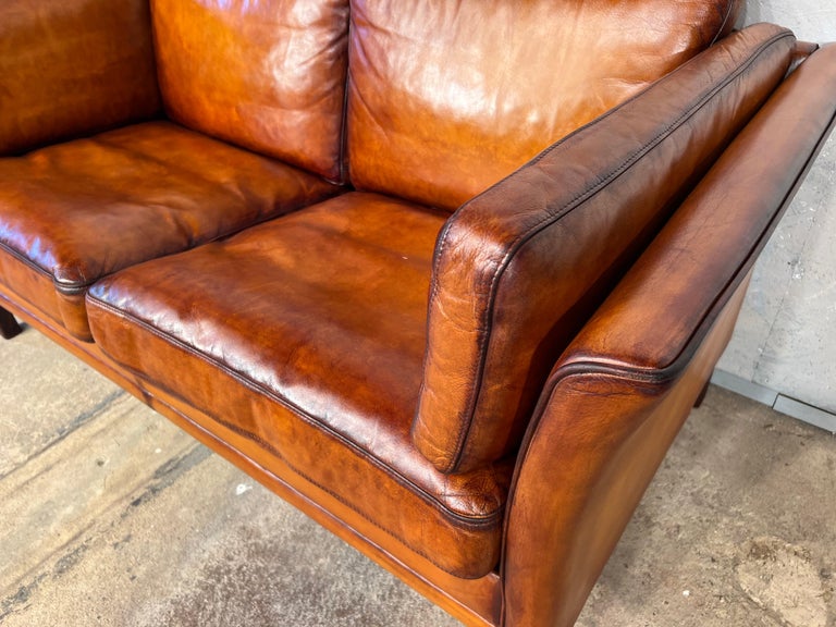 Vintage Hans Mogensen 70s Patinated Tan Two Seater Leather Sofa #551 at ...