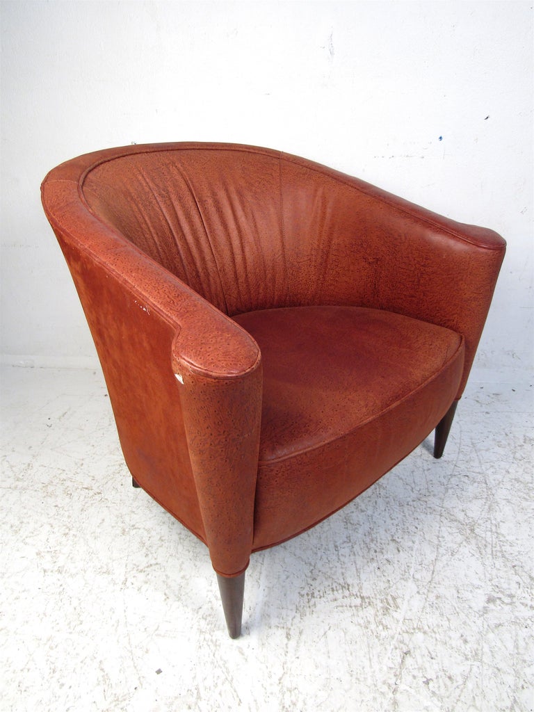 Vintage Hard Wood and Leather Lounge Chair For Sale at 1stDibs