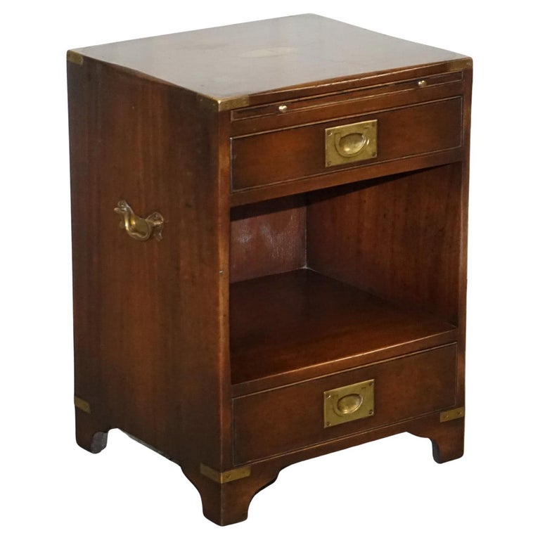 Vintage Harrods Kennedy Military Campaign Mahogany Bedside End Table 2 ...