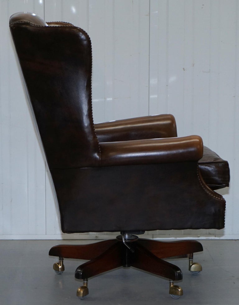 Vintage Harrods London Oversized Brown Leather Wingback Office Captains ...
