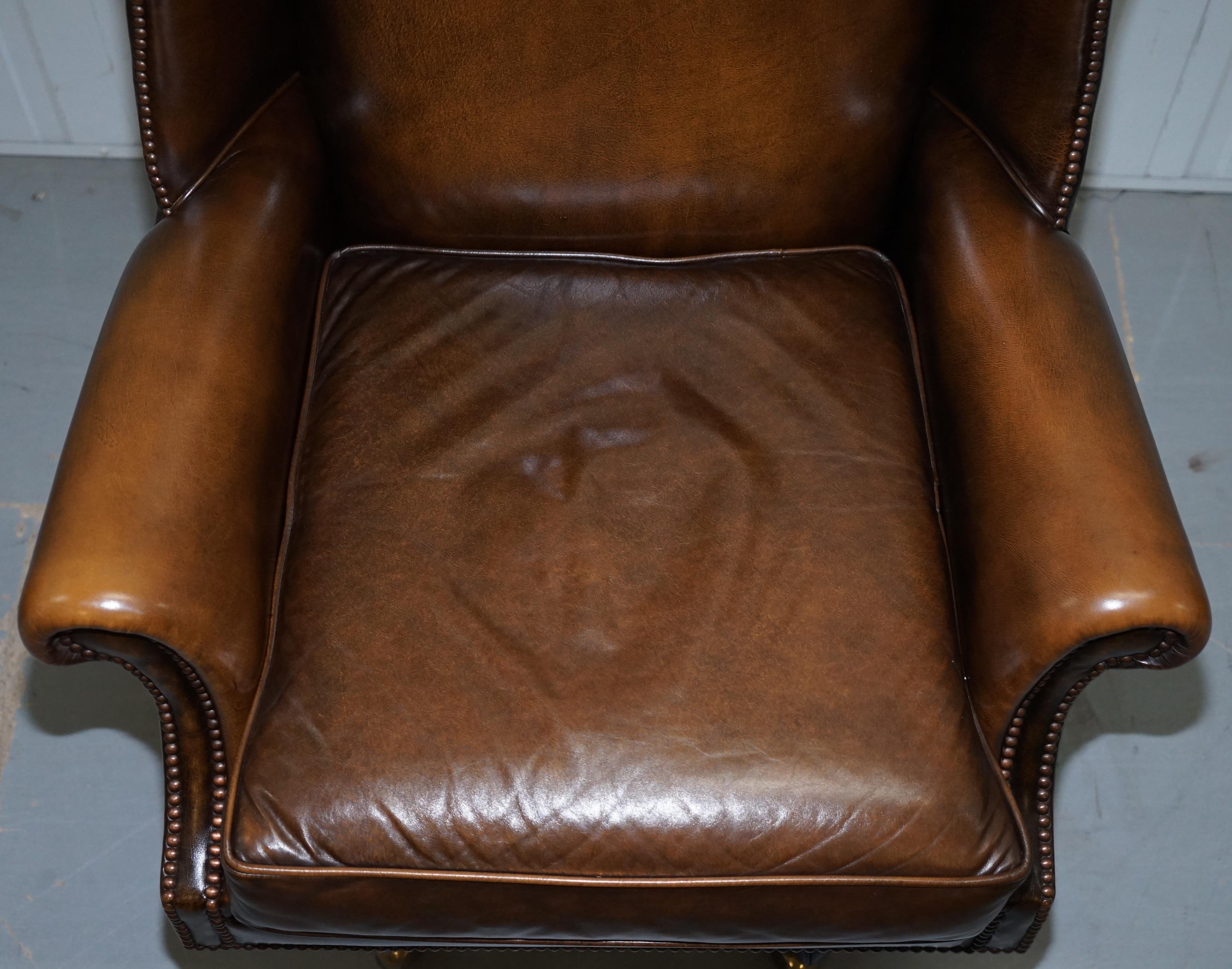 Vintage Harrods London Oversized Brown Leather Wingback Office Captains ...