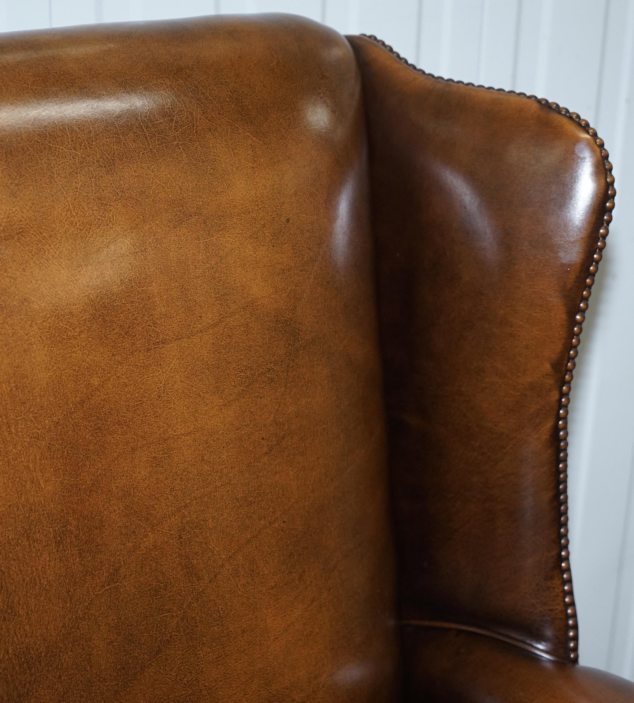 Vintage Harrods London Oversized Brown Leather Wingback Office Captains ...