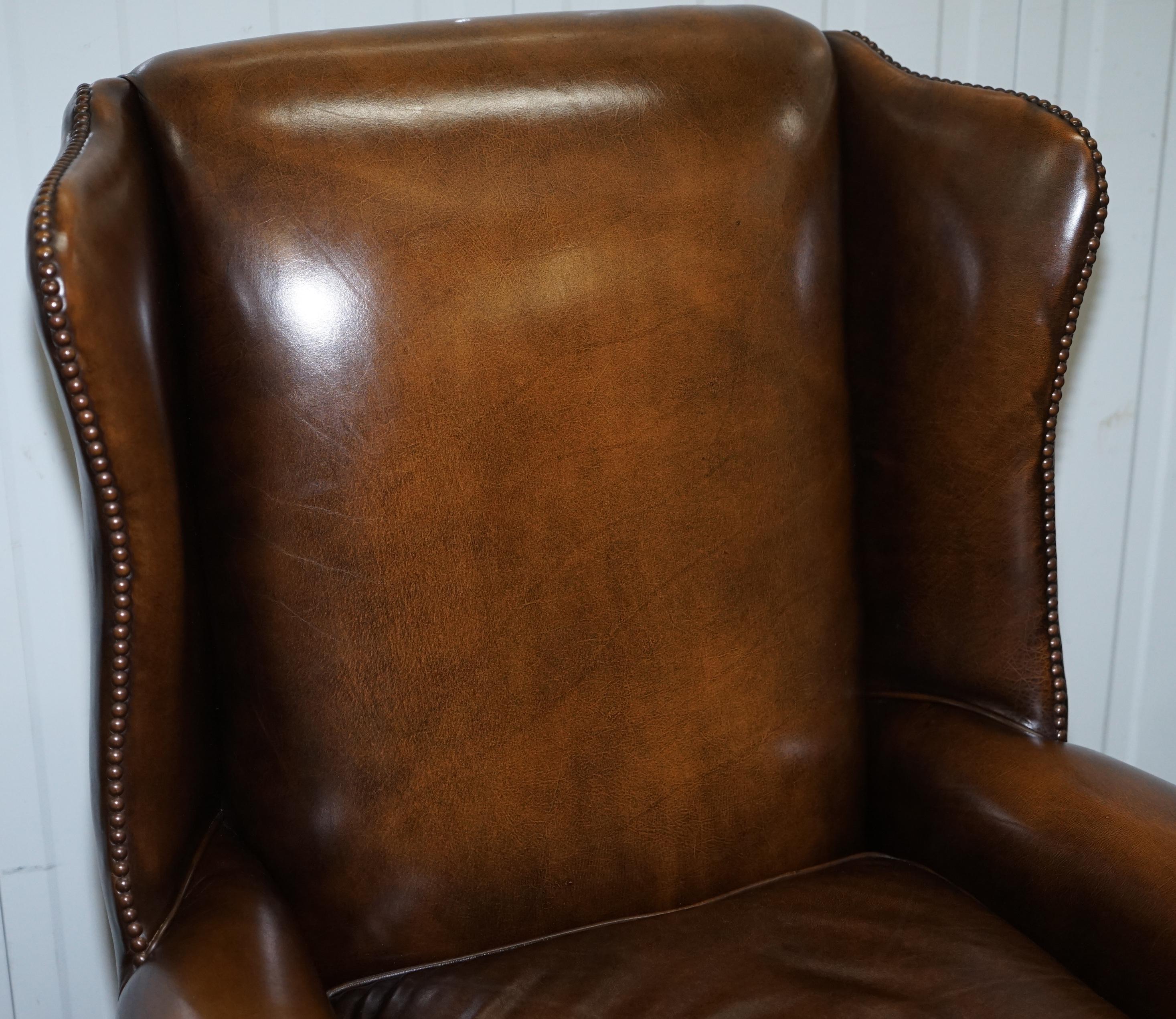Vintage Harrods London Oversized Brown Leather Wingback Office Captains ...