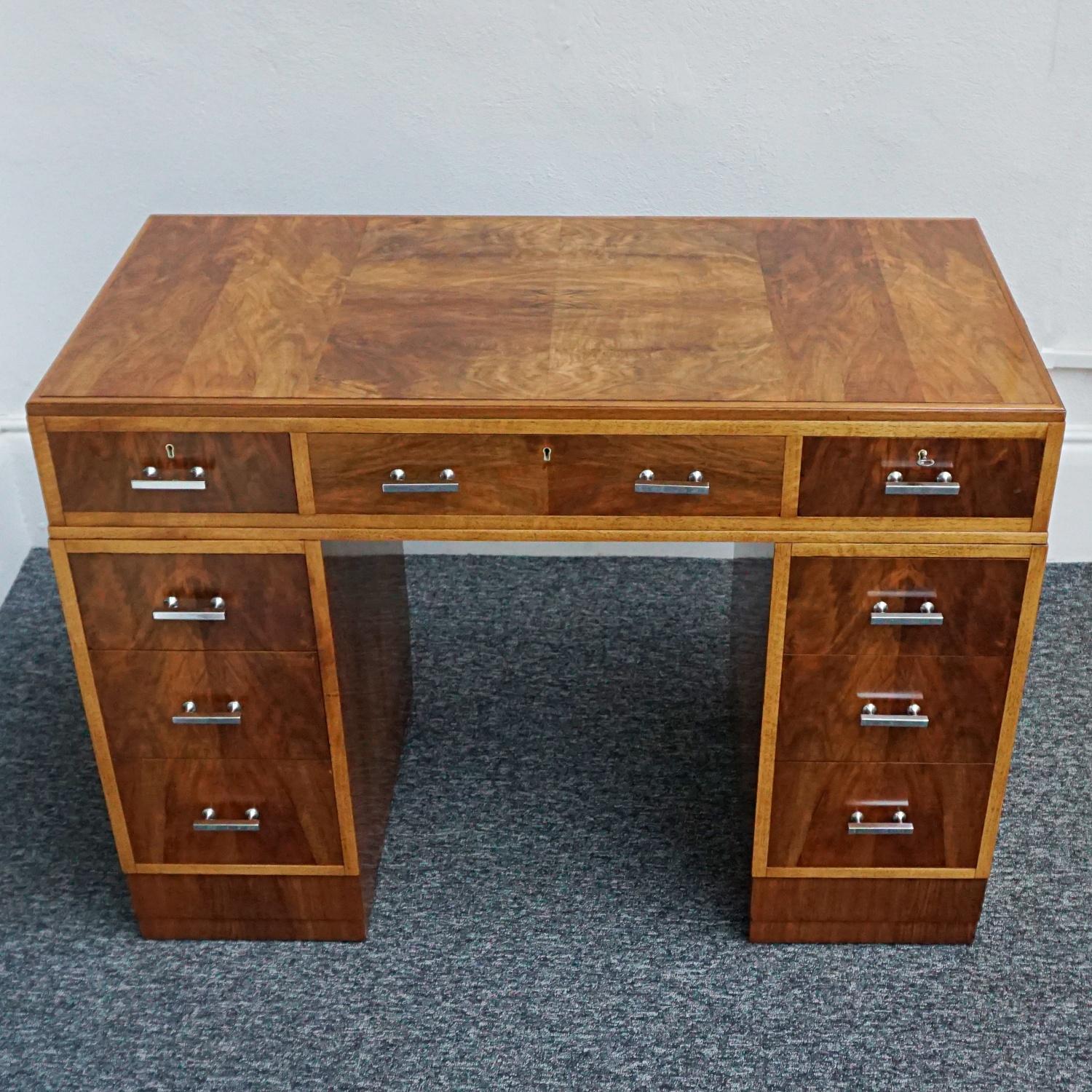 Vintage Heal's of London Burr Walnut Writing Desk at 1stDibs