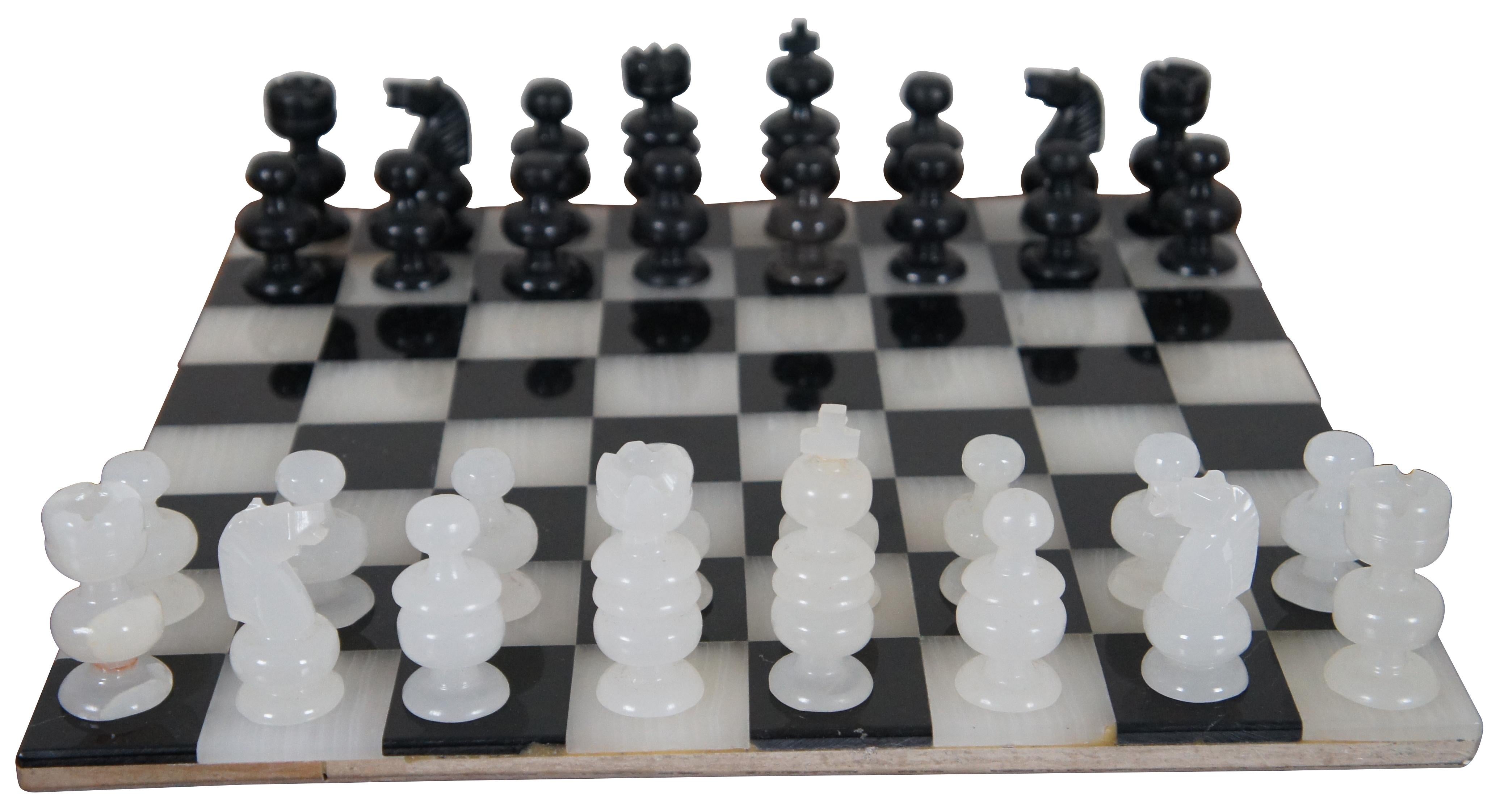 Vintage Heavy Carved Marble Stone Chess Set Game Board and Pieces For ...