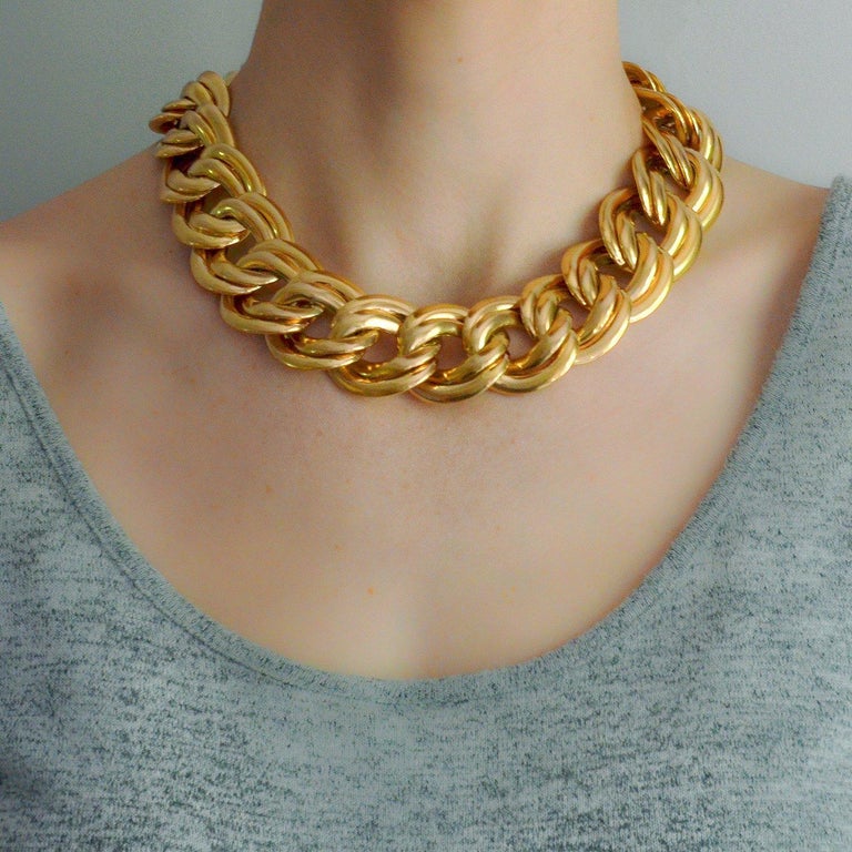 Vintage Heavy Double Cuban Link Gold Chain Necklace at 1stDibs | double ...