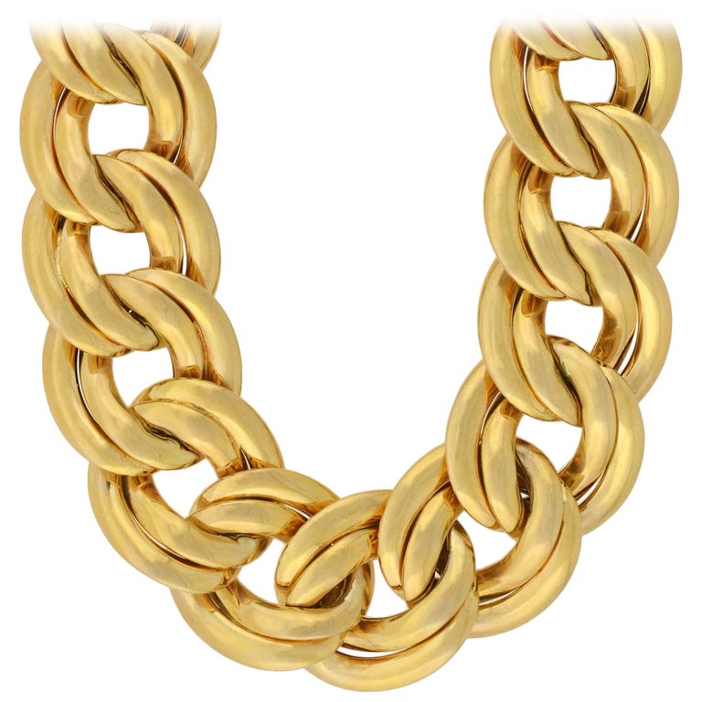 Vintage Heavy Double Cuban Link Gold Chain Necklace at 1stDibs | double ...
