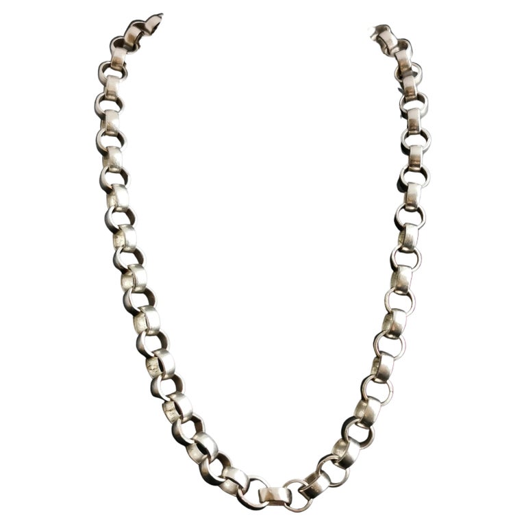 Vintage Heavy Fine Silver Rolo Link Chain Necklace at 1stDibs