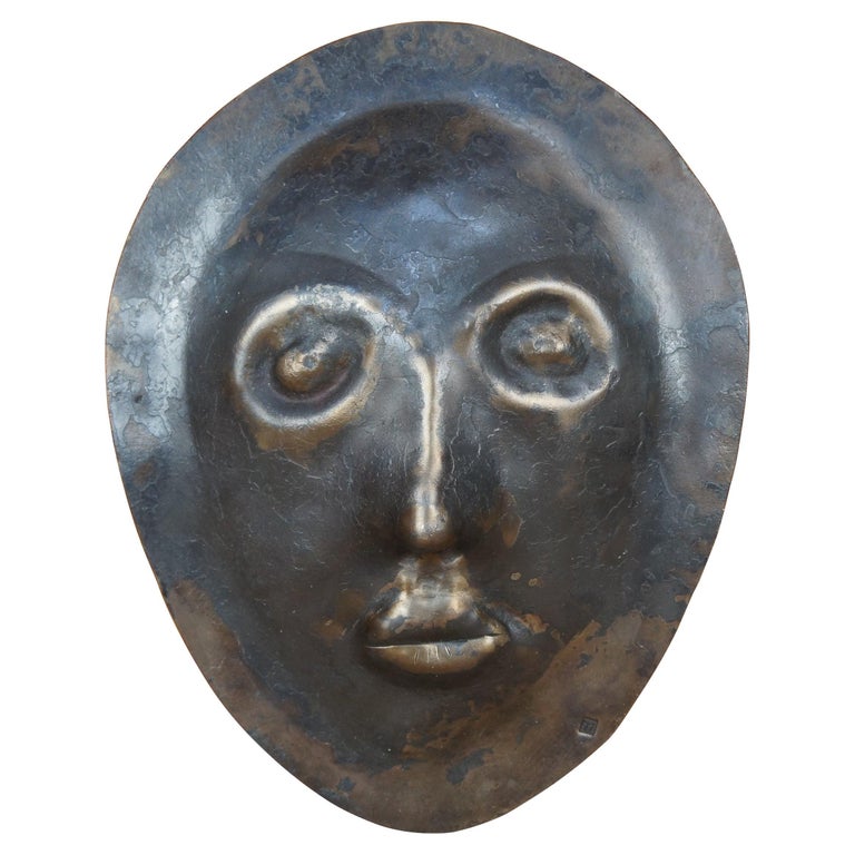 Vintage Heavy Iron Tribal Art Sculpture Flat Portrait Hanging Face Mask ...