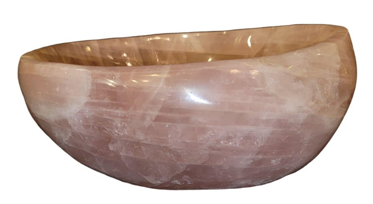 Vintage Heavy Rose Quartz Crystal Bowl For Sale at 1stDibs