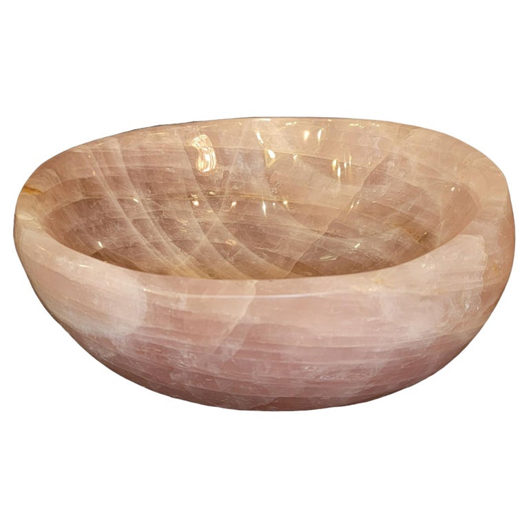 Vintage Heavy Rose Quartz Crystal Bowl For Sale at 1stDibs