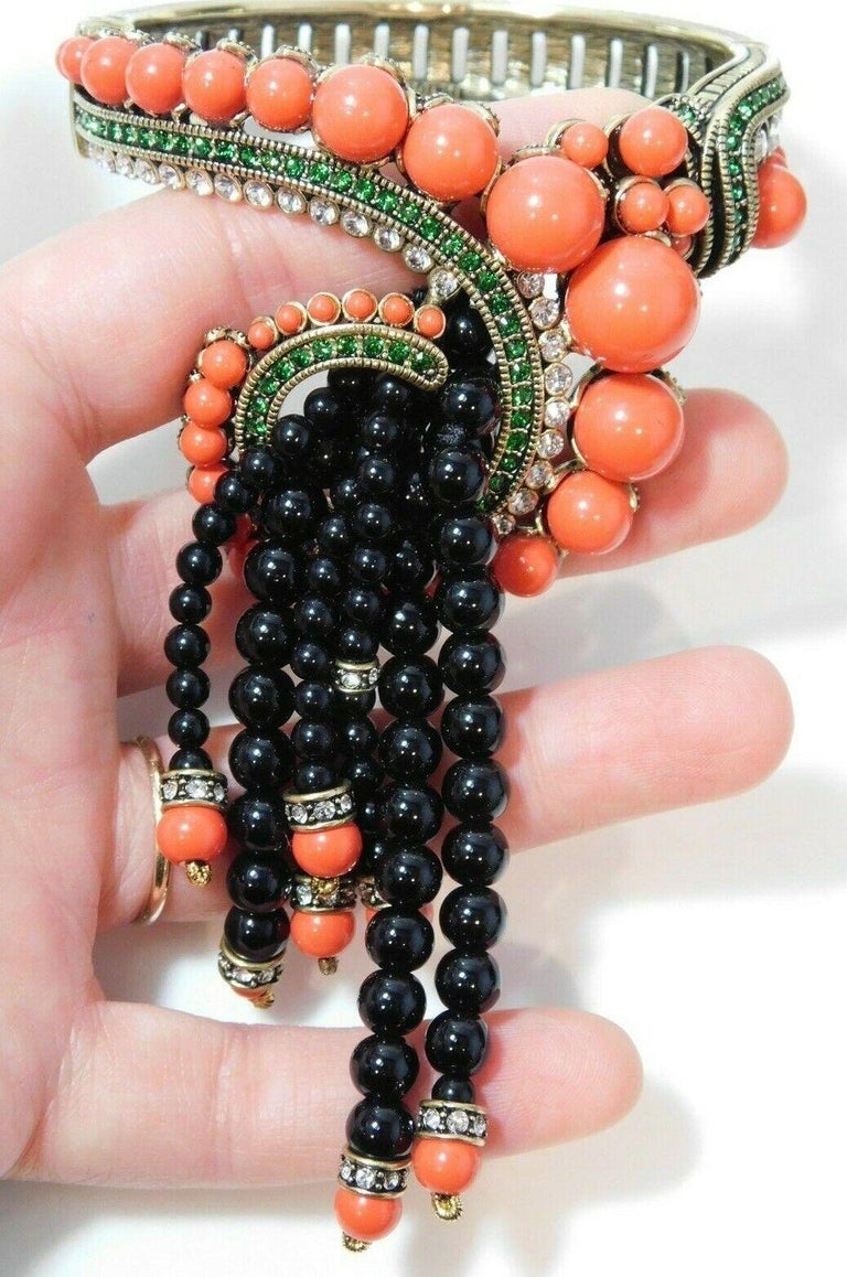 Vintage Heidi Daus Signed Designer Coral Black Beads and Crystal Bangle ...