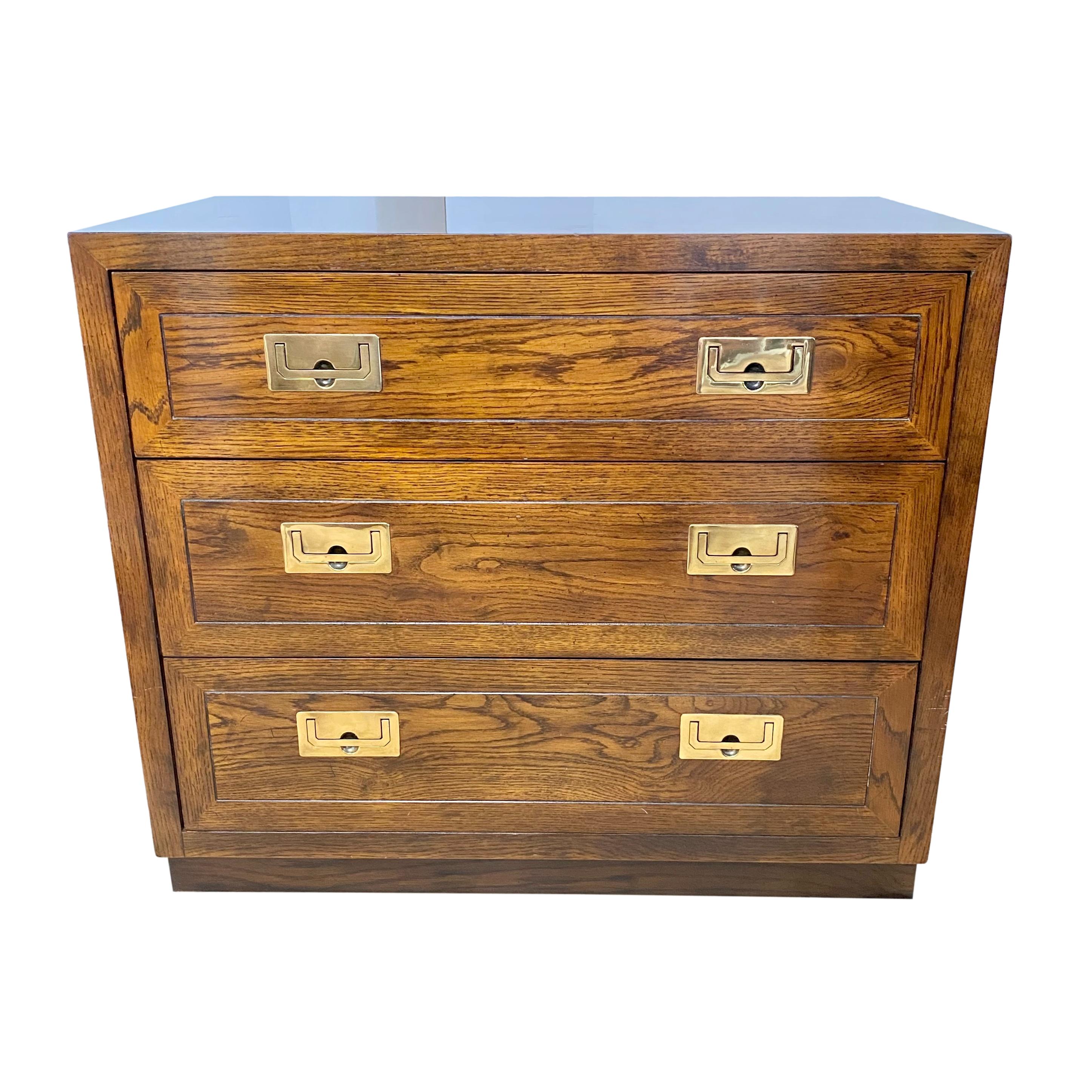 Oak Seven-Drawer Campaign Style Chest by Henredon, Scene I at 1stDibs