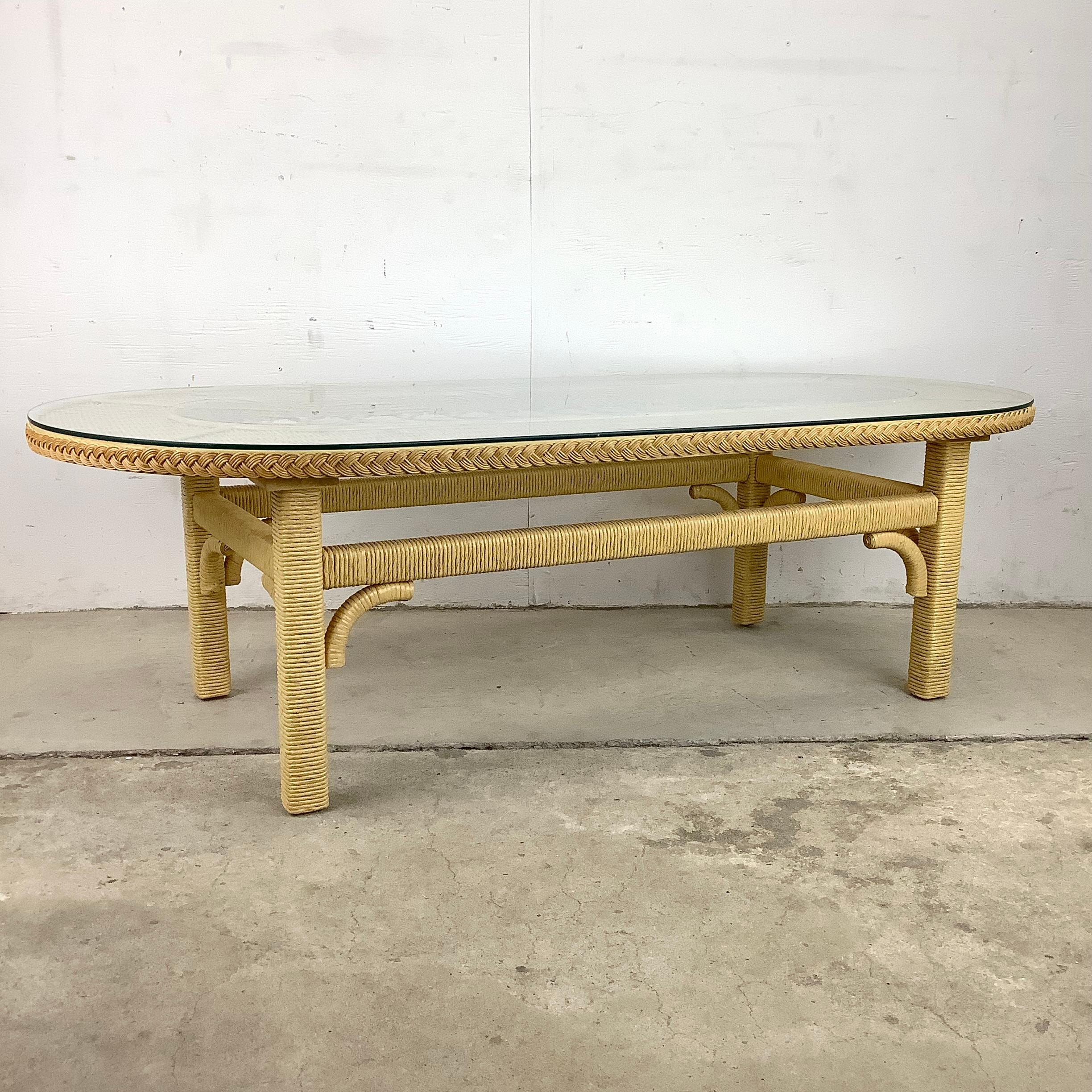 Vintage Henry Link Style Wicker Coffee Table With Glass Top For Sale at ...