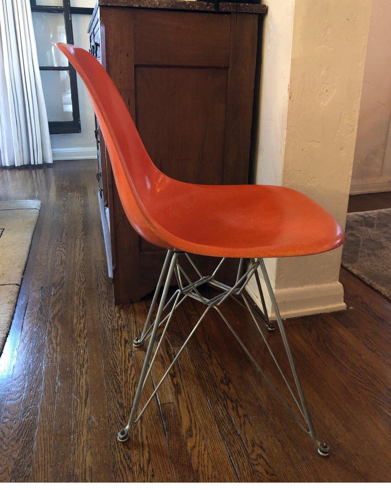 Vintage Herman Miller Fiberglass Shell Chair by Charles Eames, Orange ...