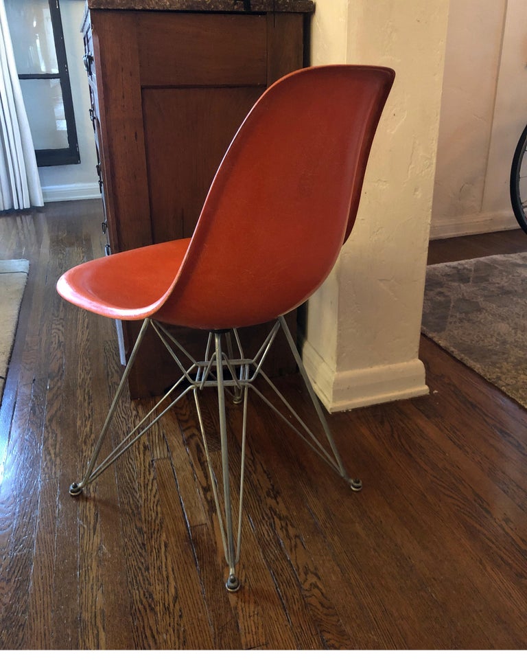 Vintage Herman Miller Fiberglass Shell Chair by Charles Eames, Orange ...