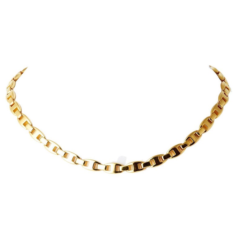 Vintage Hermes 18k Yellow Gold Flat Mariner Chain Link Necklace For ...