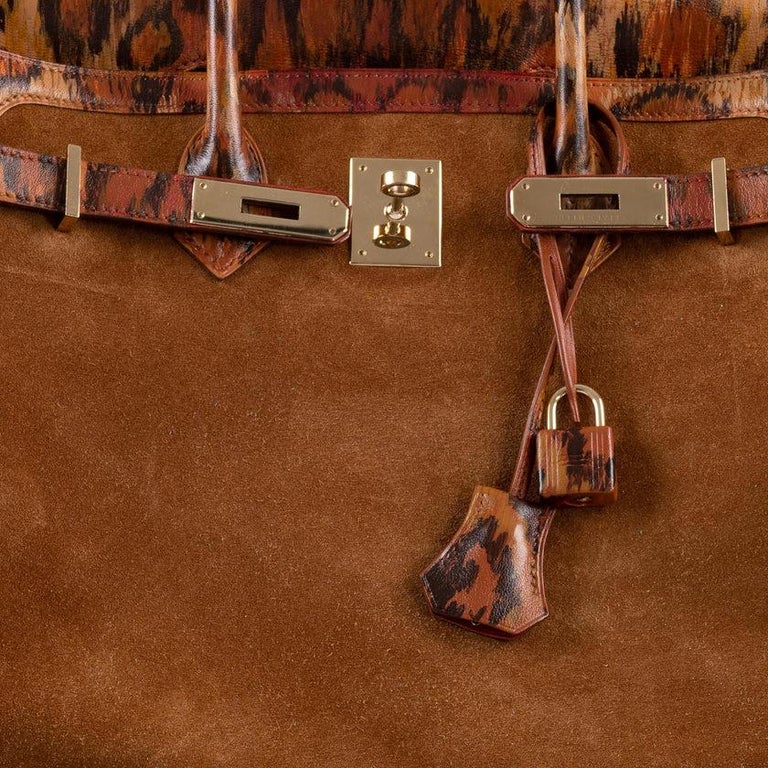 Vintage Hermès Birkin 35 Fauve Grizzly Suede and Painted Leopard ...