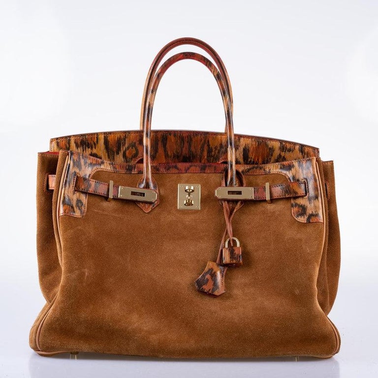 Vintage Hermès Birkin 35 Fauve Grizzly Suede and Painted Leopard ...