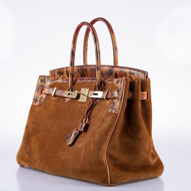 Vintage Hermès Birkin 35 Fauve Grizzly Suede and Painted Leopard ...