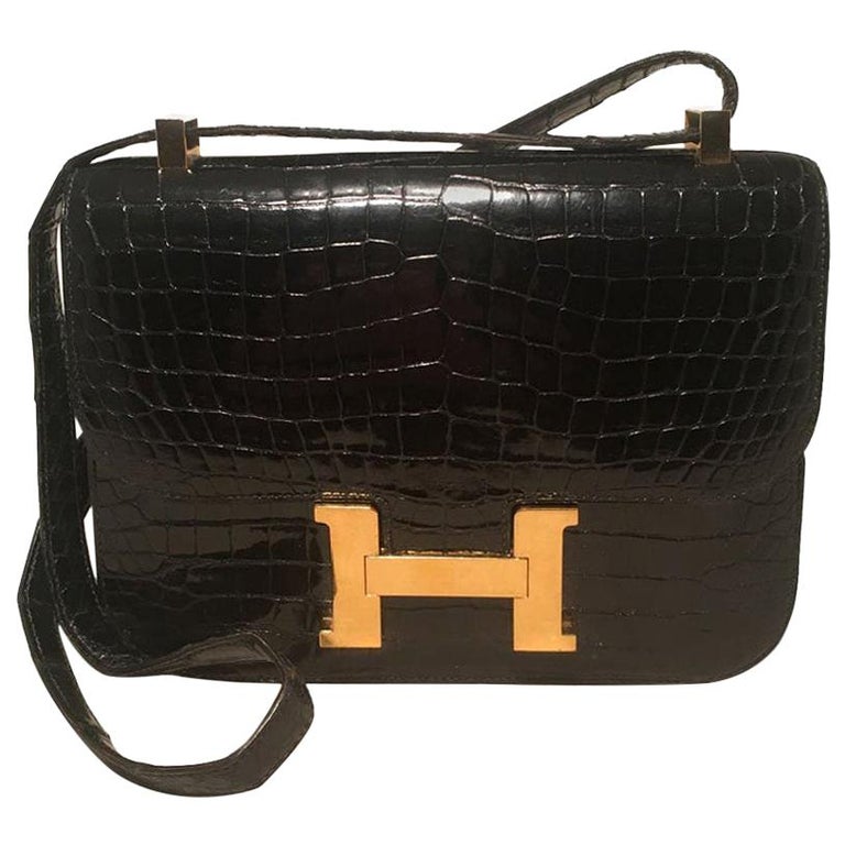 Vintage Hermes Black Crocodile Constance 23 GHW Shoulder Bag RARE For ...