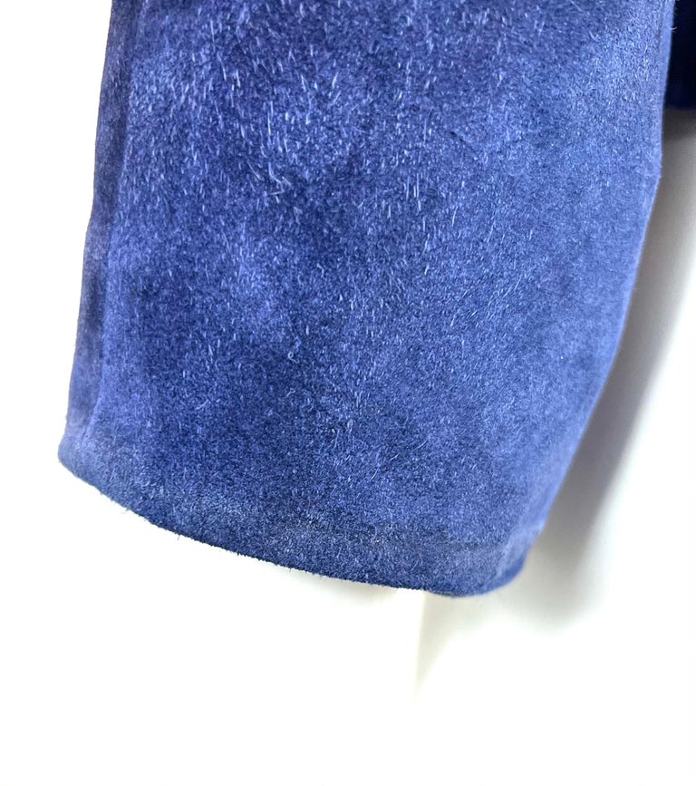 Vintage Hermes Blue Suede Jacket, Size Small For Sale at 1stDibs