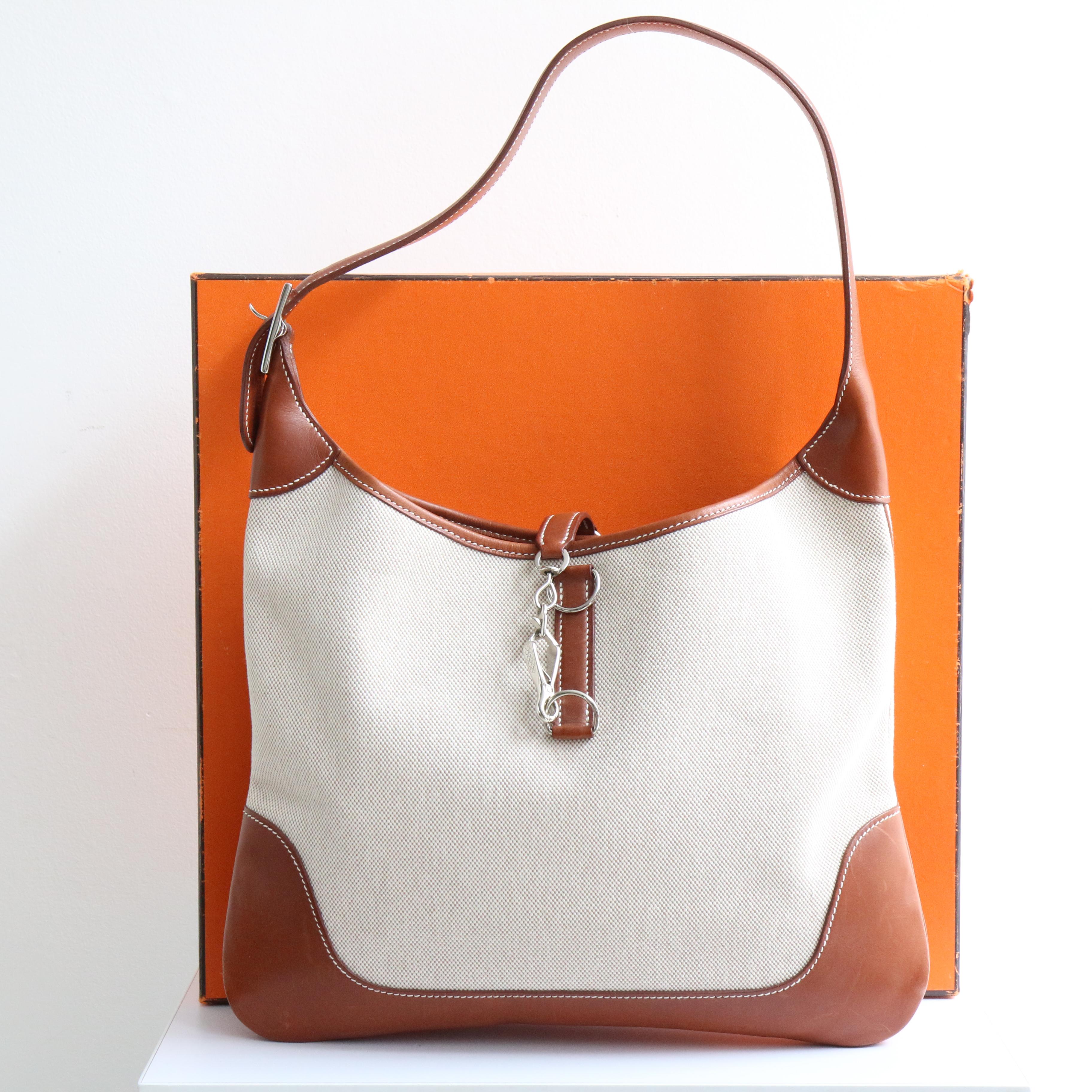 Vintage Hermès Canvas and Leather Shoulder Bag at 1stDibs