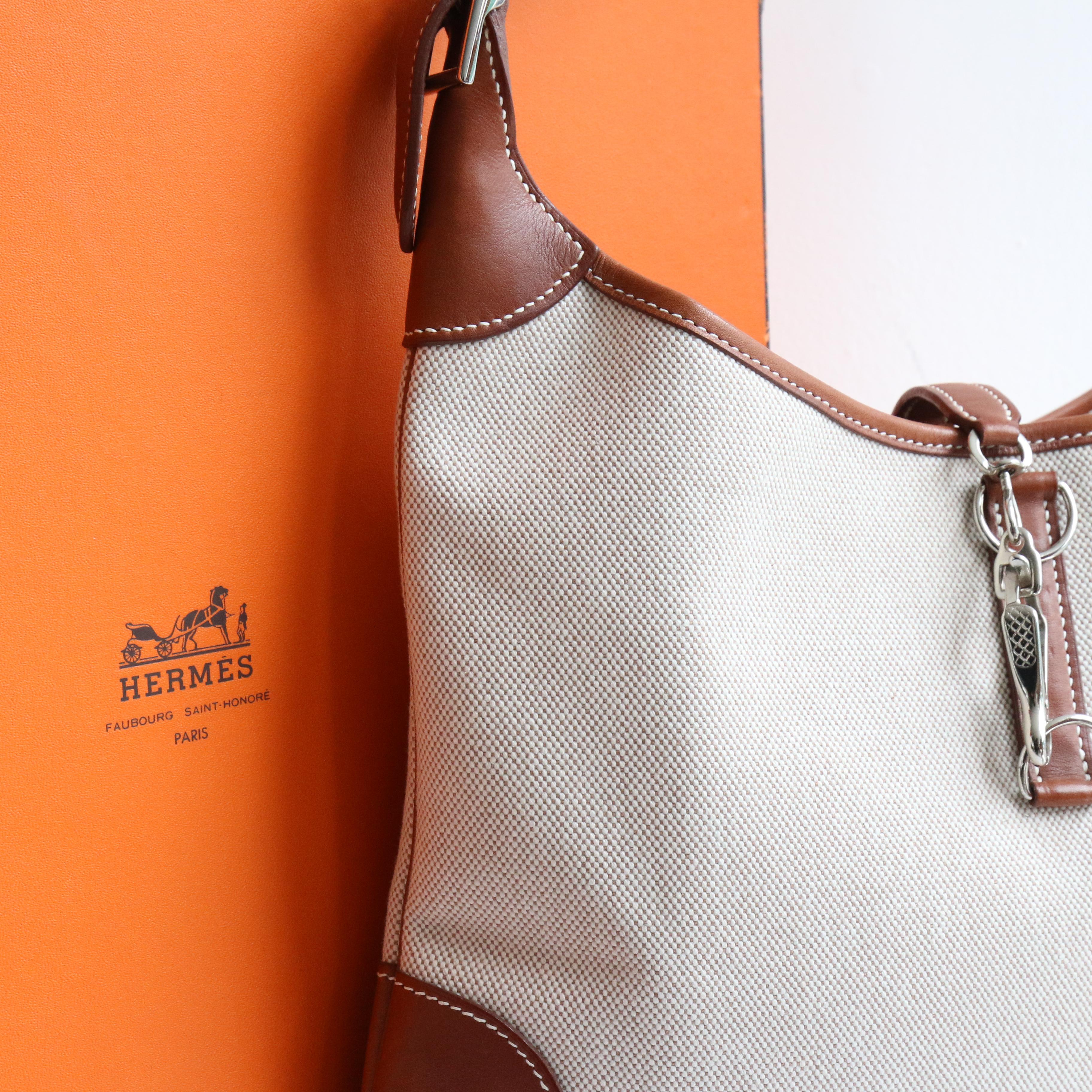 Vintage Hermès Canvas and Leather Shoulder Bag at 1stDibs