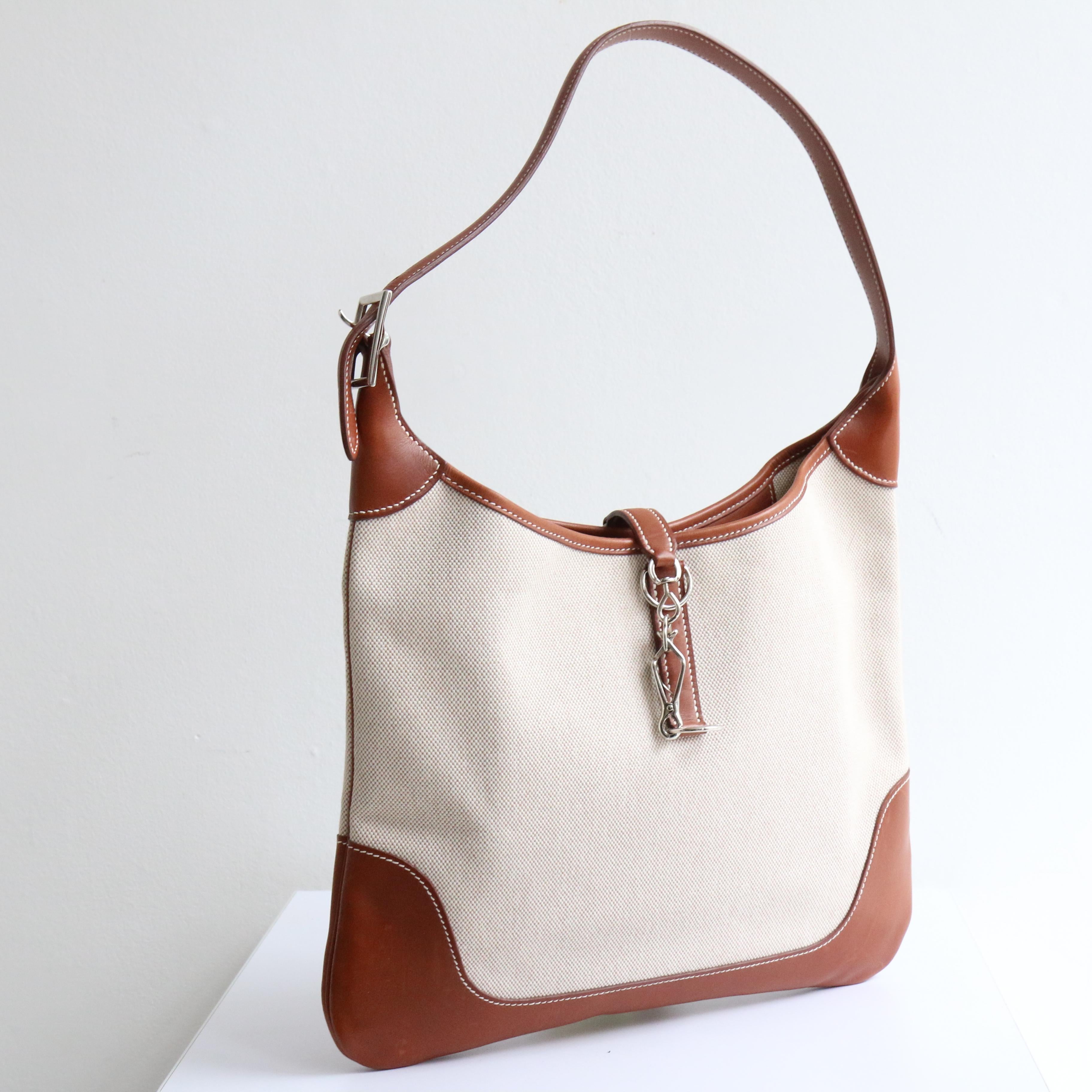 Vintage Hermès Canvas and Leather Shoulder Bag at 1stDibs