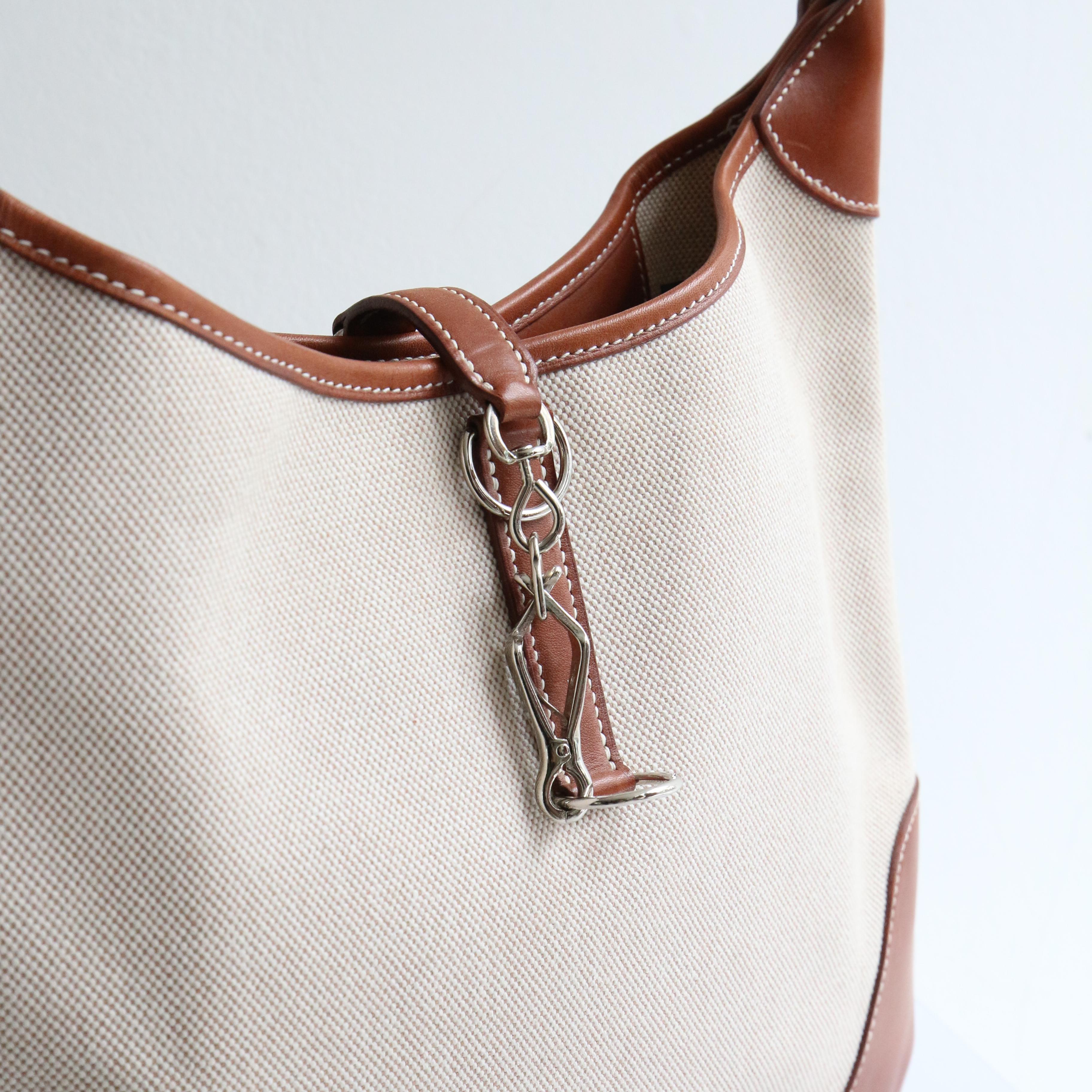 Vintage Hermès Canvas and Leather Shoulder Bag at 1stDibs